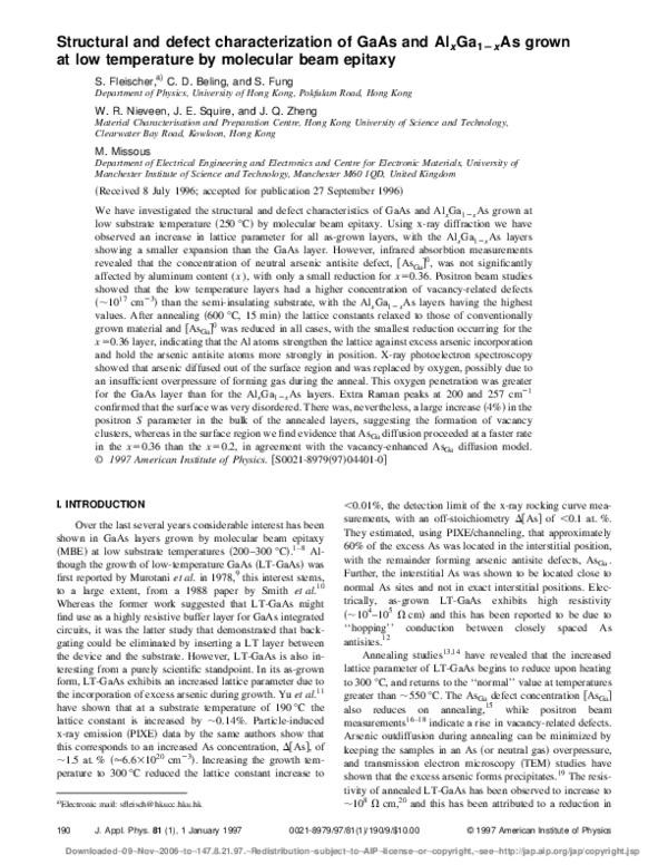 (PDF) Structural and defect characterization of GaAs and AlxGa1−xAs grown at low temperature by ...