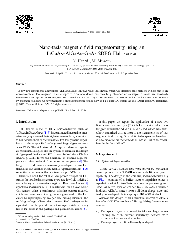 (PDF) Nano-tesla magnetic field magnetometry using an InGaAs–AlGaAs ...
