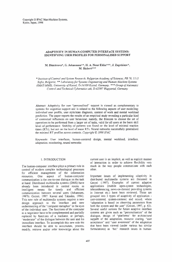 (PDF) Adaptivity in Human-Computer Interface Systems: Identifying User Profiles for Personalised ...