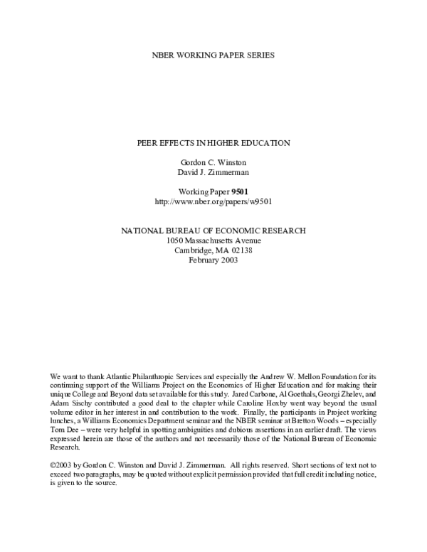 (PDF) Peer Effects in Higher Education