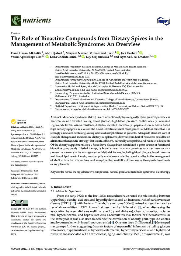 (PDF) The Role of Bioactive Compounds from Dietary Spices in the ...
