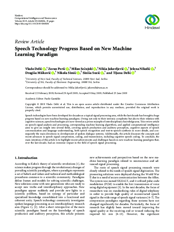 (PDF) Speech Technology Progress Based on New Machine Learning Paradigm