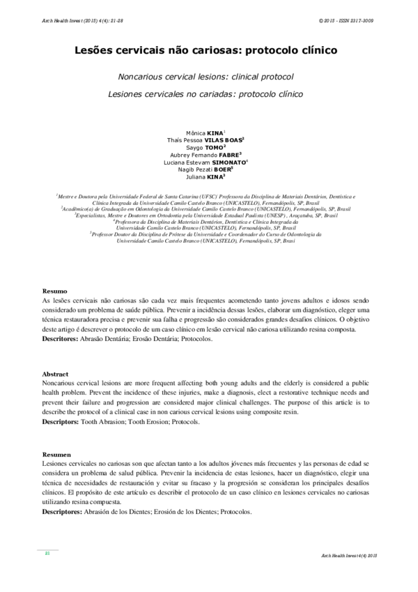 (PDF) Noncarious cervical lesions: clinical protocol Lesiones ...