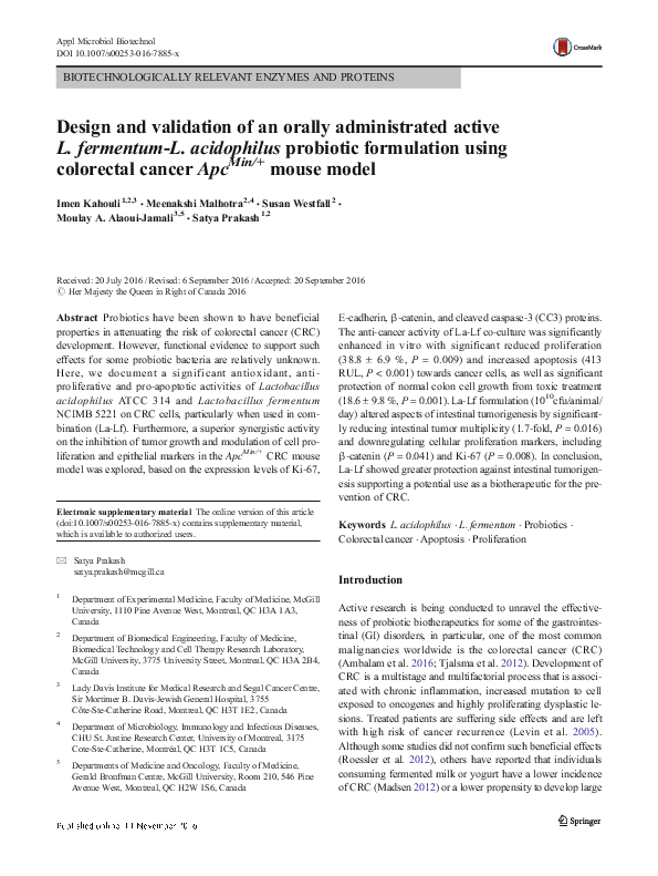 (PDF) Probiotic Formulation Reduces Colorectal Cancer