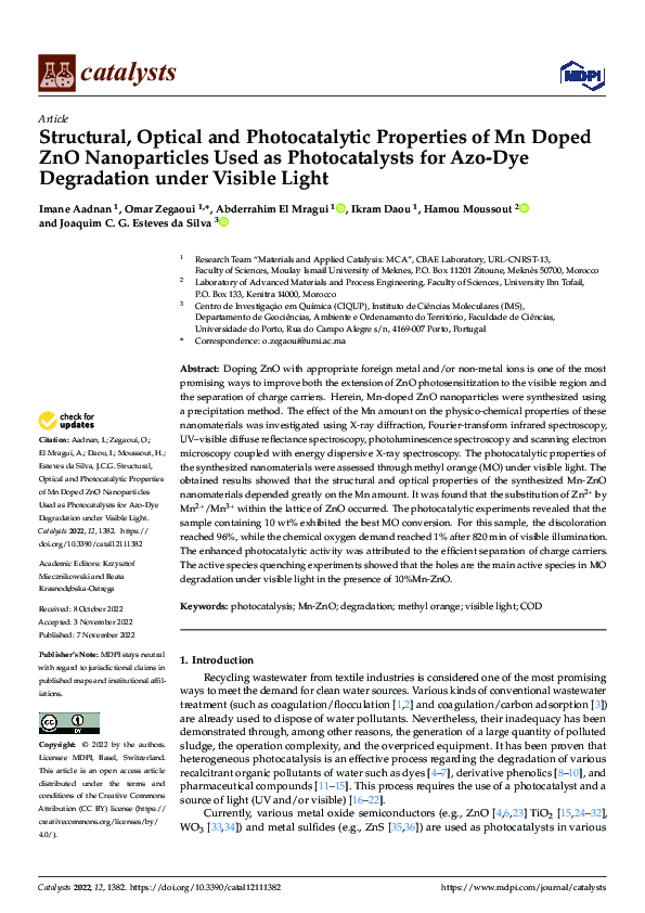 (PDF) Structural, Optical and Photocatalytic Properties of Mn Doped ZnO Nanoparticles Used as ...