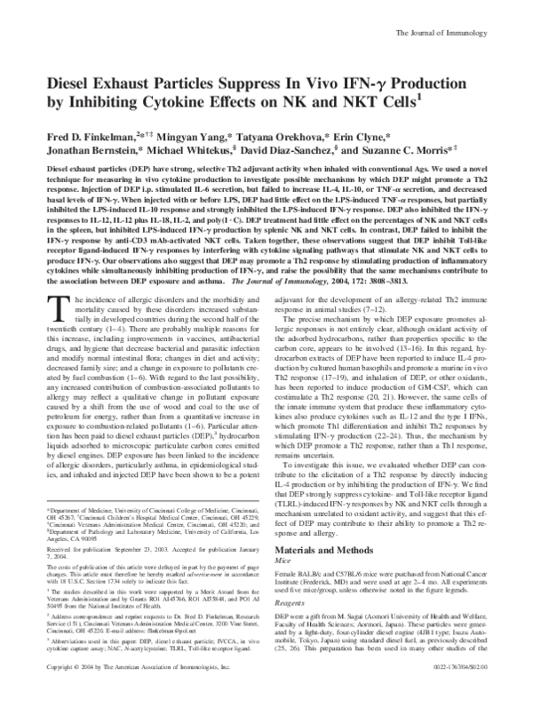 (PDF) Diesel Exhaust Particles Suppress In Vivo IFN-y Production by ...