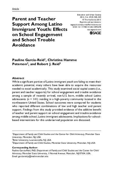 (PDF) Parent and Teacher Support Among Latino Immigrant Youth