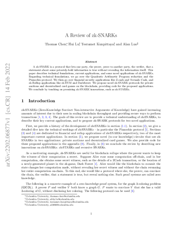 (PDF) A Review of zk-SNARKs
