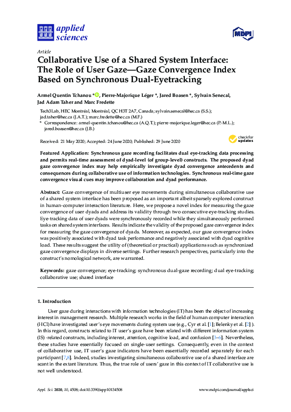 Pdf Collaborative Use Of A Shared System Interface The Role Of User Gaze—gaze Convergence