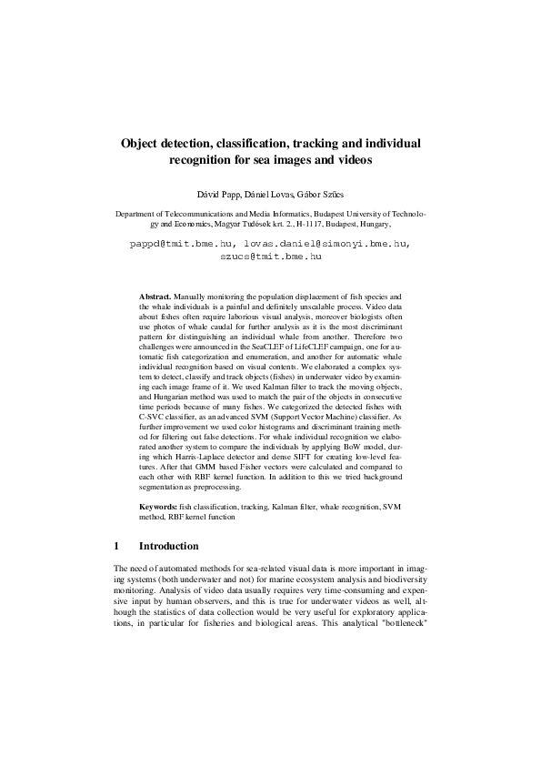 (PDF) Object Detection, Classification, Tracking and individual Recognition for Sea Images and ...