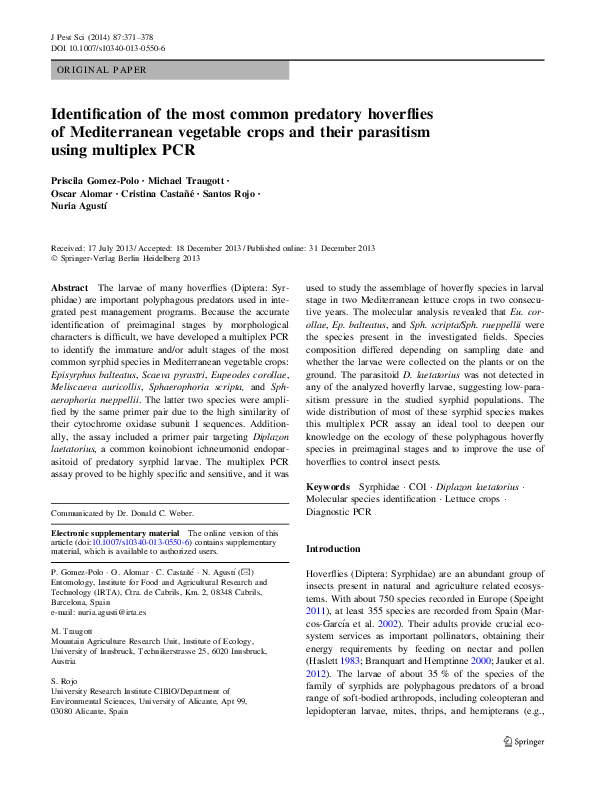 (PDF) Identification of the most common predatory hoverflies of ...
