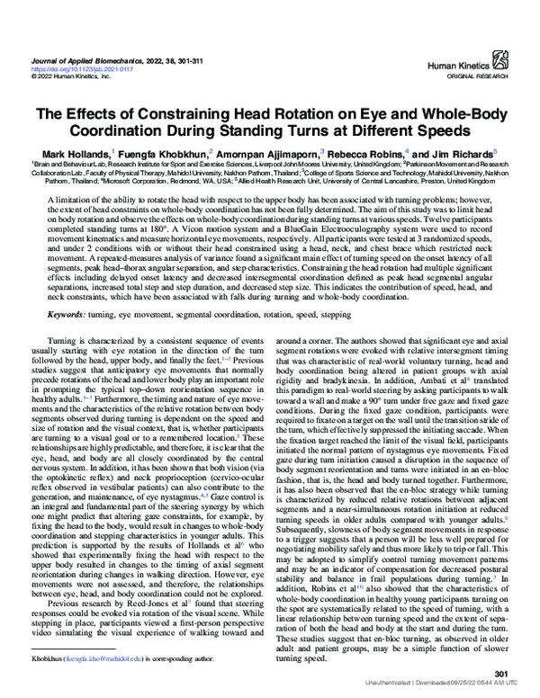 (PDF) The Effects of Constraining Head Rotation on Eye and Whole-Body ...