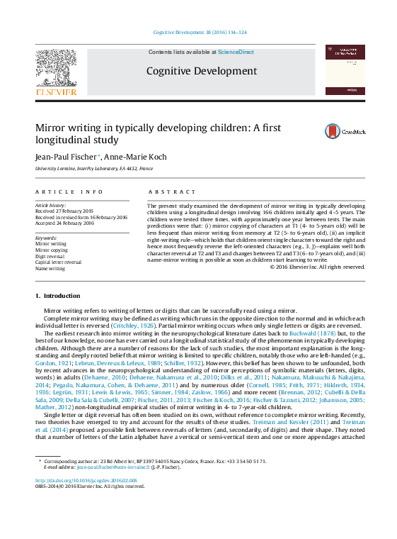 (PDF) Mirror writing in typically developing children: A first ...