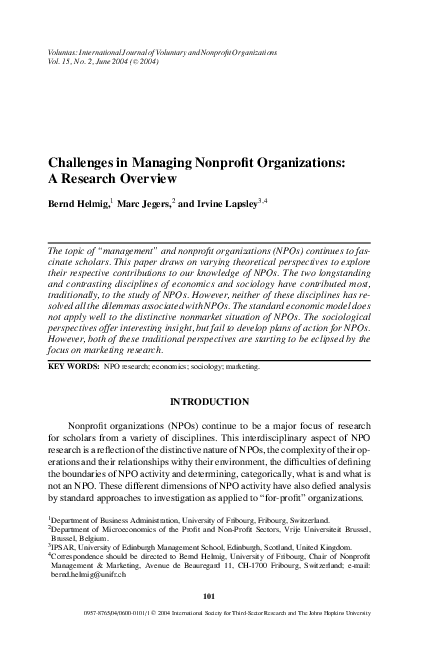 (PDF) Challenges in Managing Nonprofit Organizations: A Research Overview