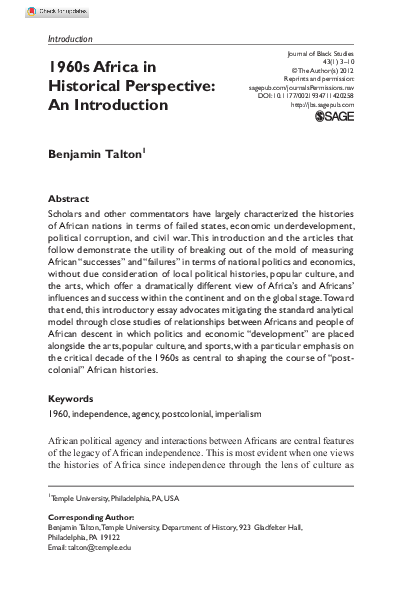 (PDF) 1960s Africa in Historical Perspective: An Introduction
