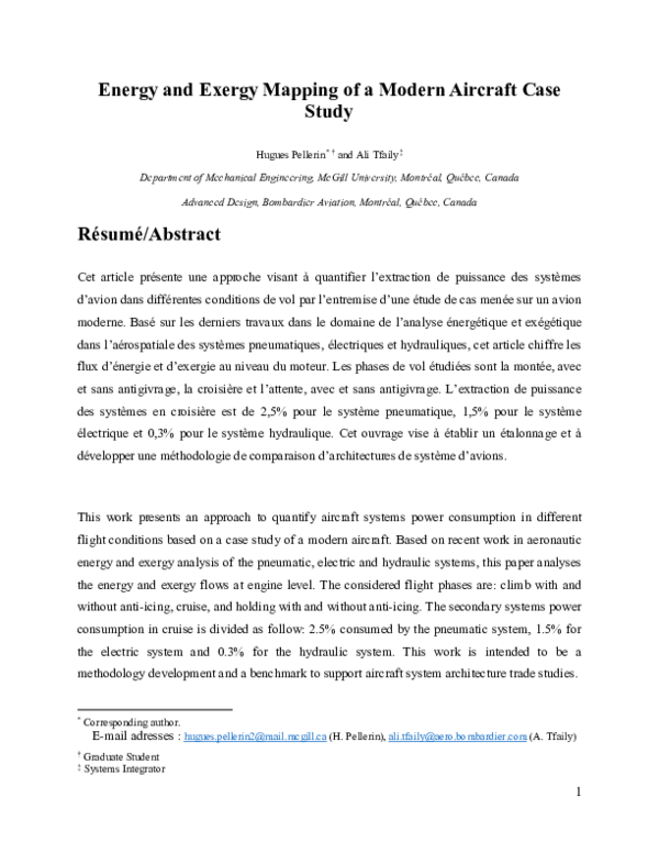 Energy and Exergy Mapping of a Modern Aircraft Case Study