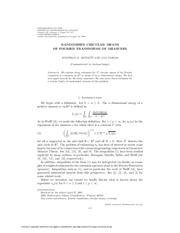 (PDF) Randomised circular means of Fourier transforms of measures