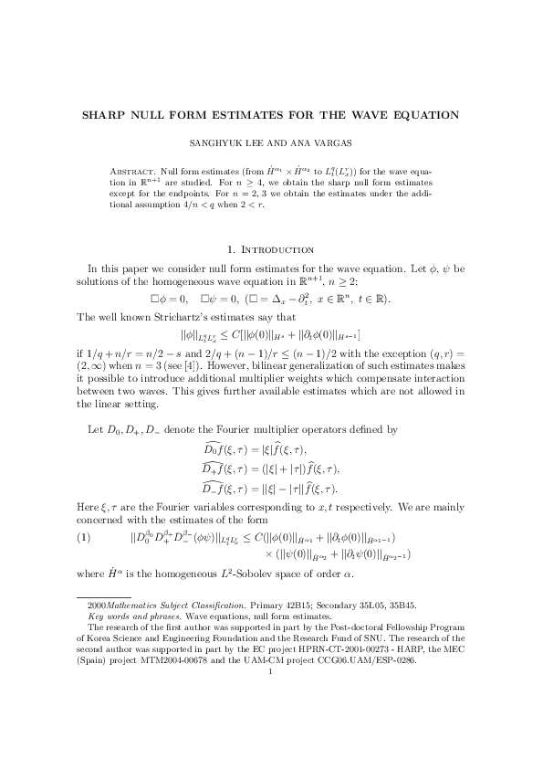(PDF) Sharp null form estimates for the wave equation