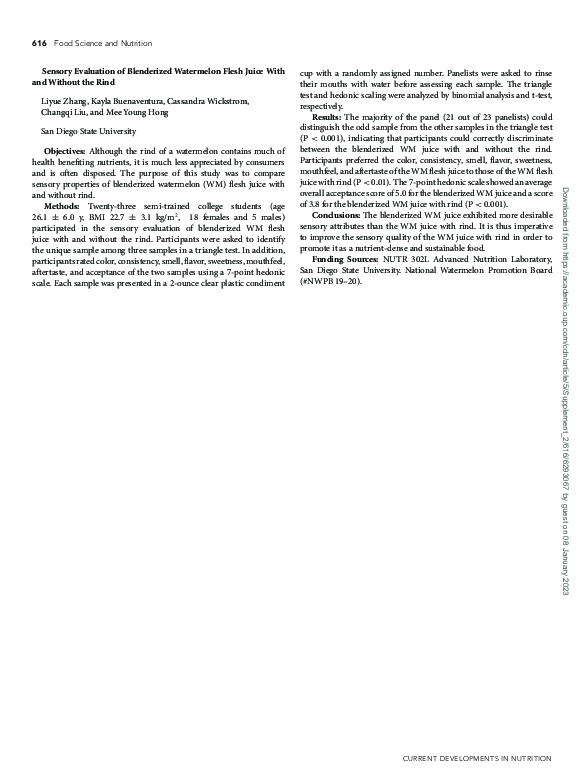 (PDF) Sensory Evaluation of Blenderized Watermelon Flesh Juice With and ...