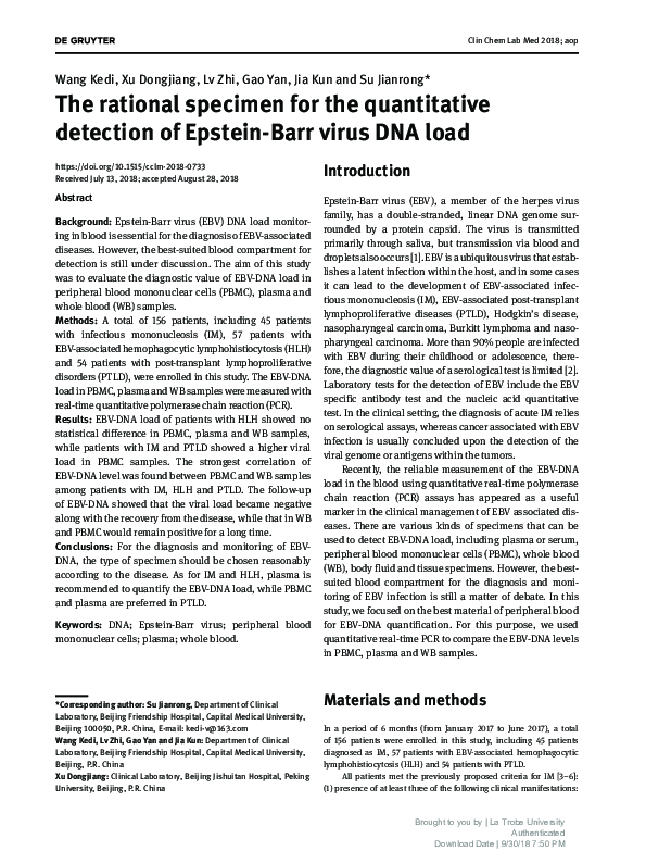 (PDF) The rational specimen for the quantitative detection of Epstein ...