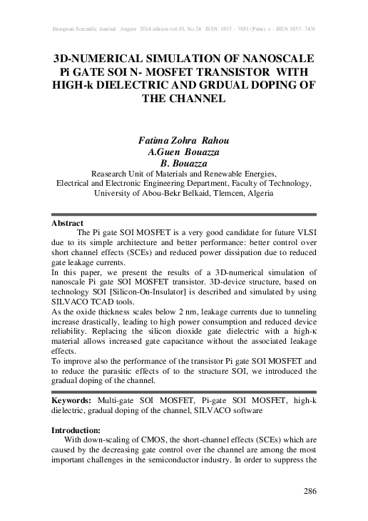 (PDF) Pi GATE SOI N- MOSFET TRANSISTOR WITH HIGH-k DIELECTRIC AND ...