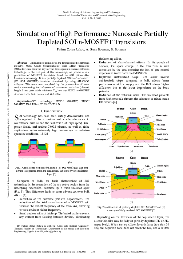 (PDF) Simulation Of High Performance Nanoscale Partially Depleted Soi N-Mosfet Transistors
