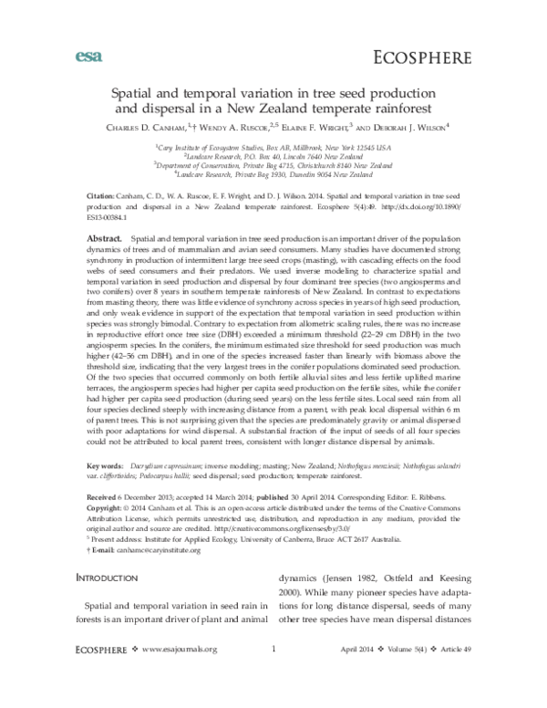 (PDF) Spatial and temporal variation in tree seed production and ...