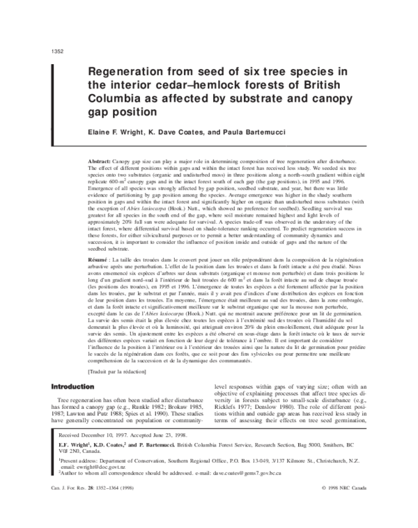 (PDF) Regeneration from seed of six tree species in the interior cedar-hemlock forests of ...