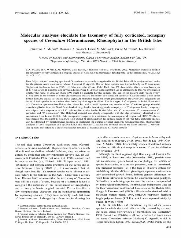 (PDF) Molecular analyses elucidate the taxonomy of fully corticated ...