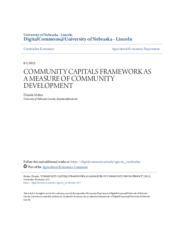 (PDF) Community Capitals Framework as a Measure of Community Development
