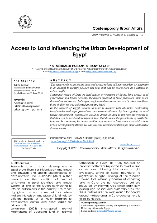 (PDF) Access to Land Influencing the Urban Development of Egypt