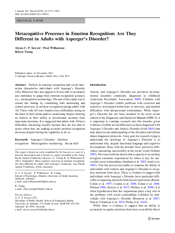 (PDF) Metacognitive Challenges in Emotion Recognition