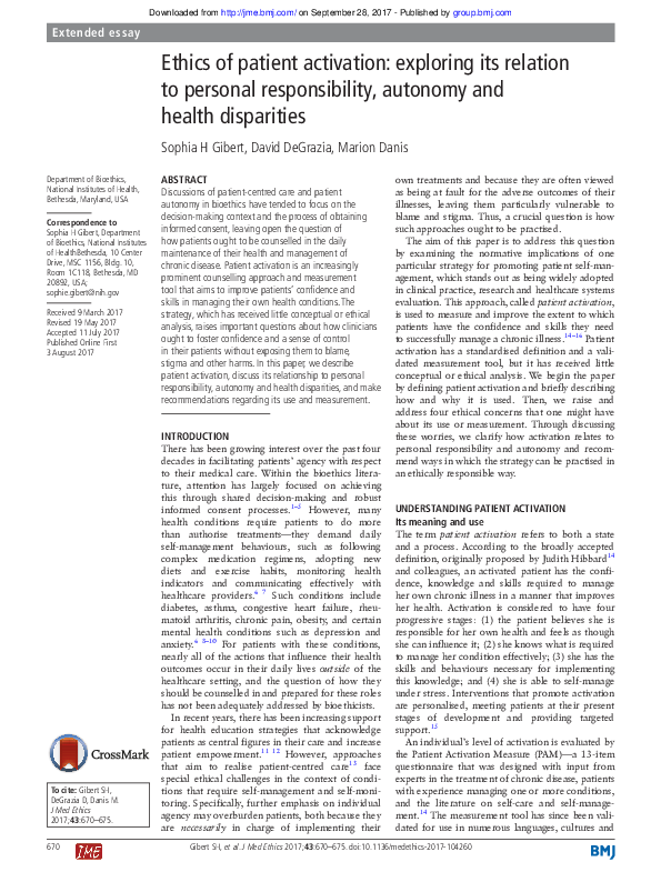 (PDF) Ethics of patient activation: exploring its relation to personal ...