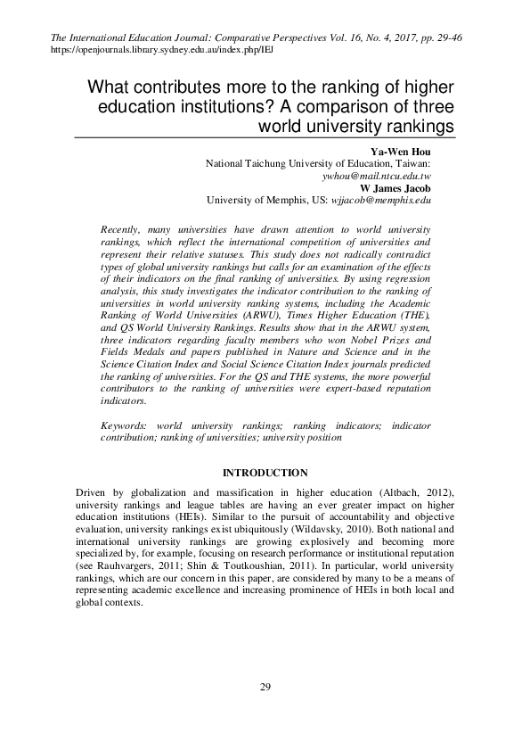 (PDF) What Contributes More to the Ranking of Higher Education ...
