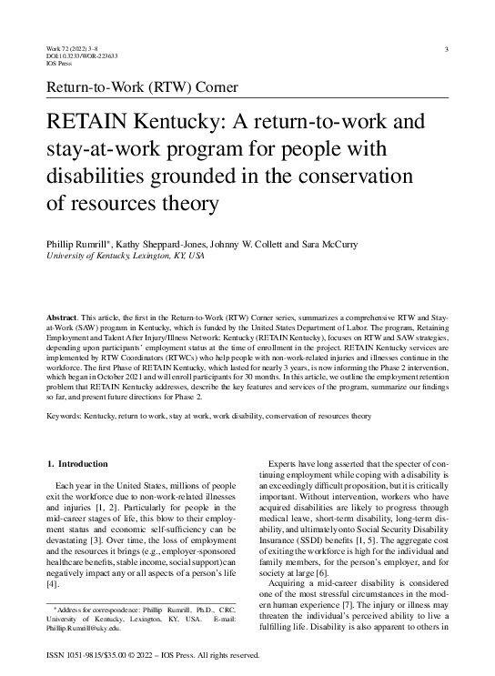 (PDF) RETAIN Kentucky: A return-to-work and stay-at-work program for ...