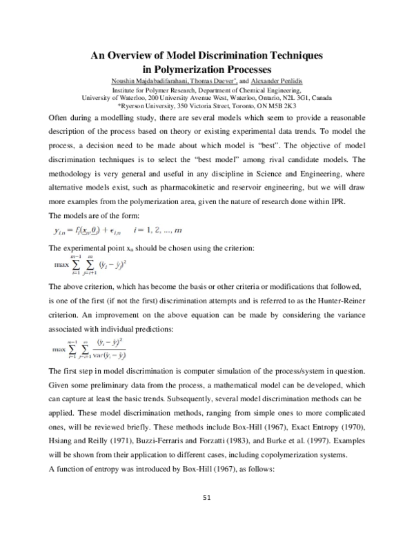 (PDF) An Overview of Model Discrimination Techniques in Polymerization Processes