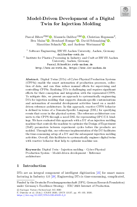 (PDF) Model-Driven Development of a Digital Twin for Injection Molding