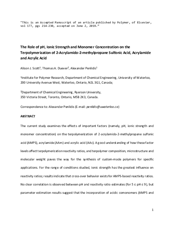 (PDF) The role of pH, ionic strength and monomer concentration on the ...