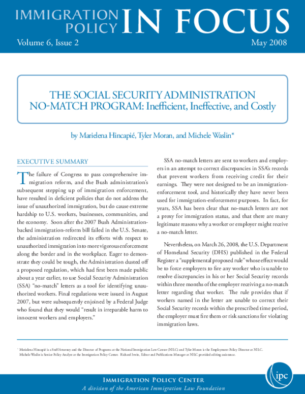 (PDF) The Social Security Administration No-Match Program: Inefficient ...