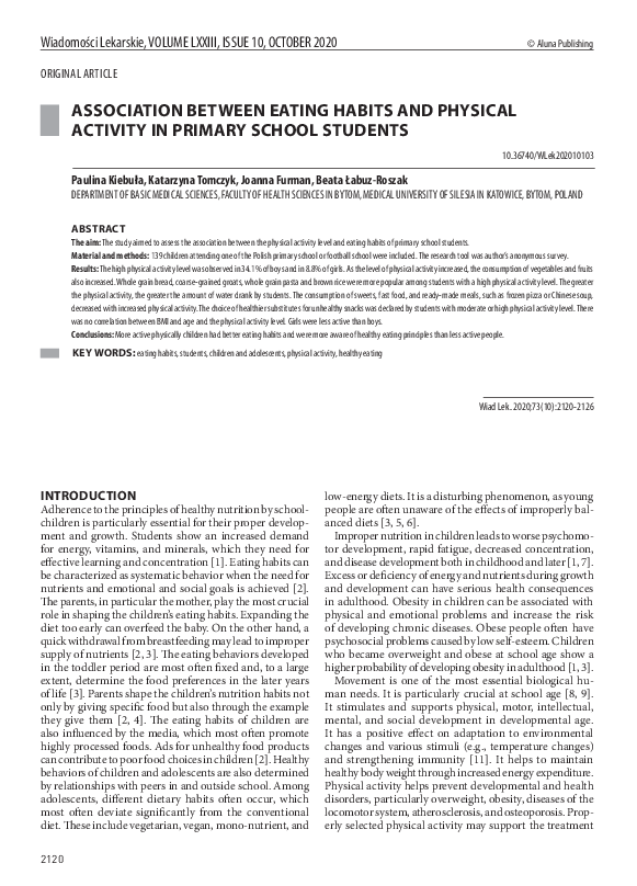 (PDF) Eating Habits and Activity in Schoolchildren