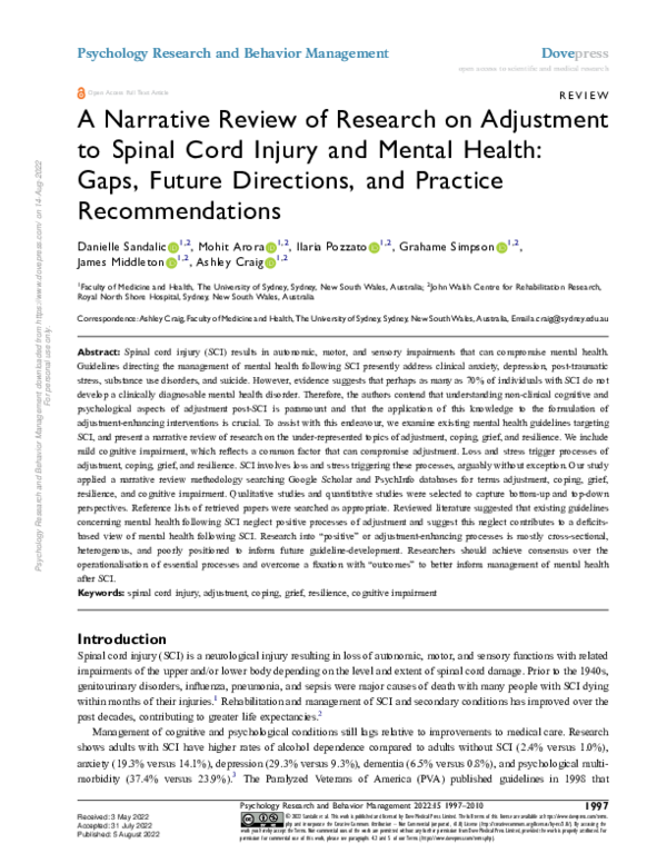 (PDF) A Narrative Review of Research on Adjustment to Spinal Cord ...