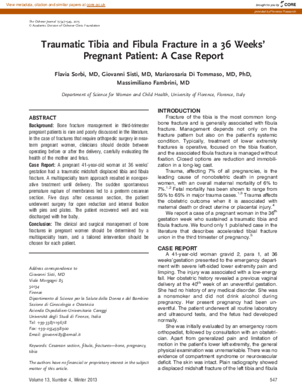 (PDF) Traumatic tibia and fibula fracture in a 36 weeks' pregnant ...