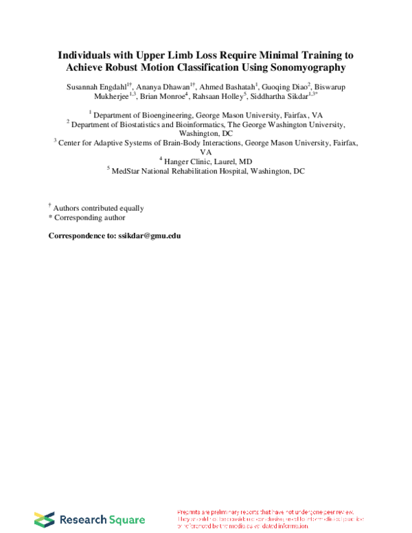(PDF) Individuals With Upper Limb Loss Require Minimal Training to Achieve Robust Motion ...