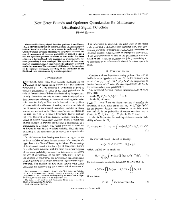 Pdf New Error Bounds And Optimum Quantization For Multisensor