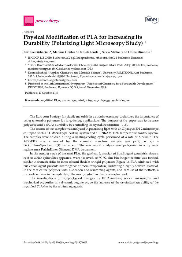 (PDF) Physical Modification of PLA for Increasing Its Durability ...