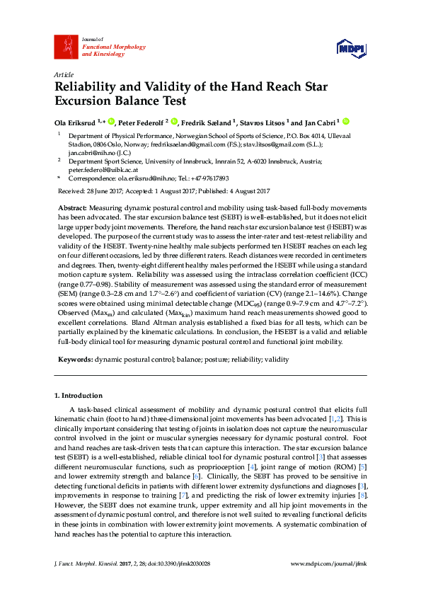 (PDF) Reliability and Validity of the Hand Reach Star Excursion Balance ...