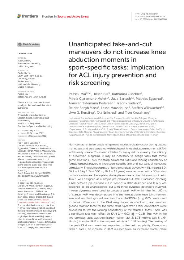(PDF) Unanticipated fake-and-cut maneuvers do not increase knee ...