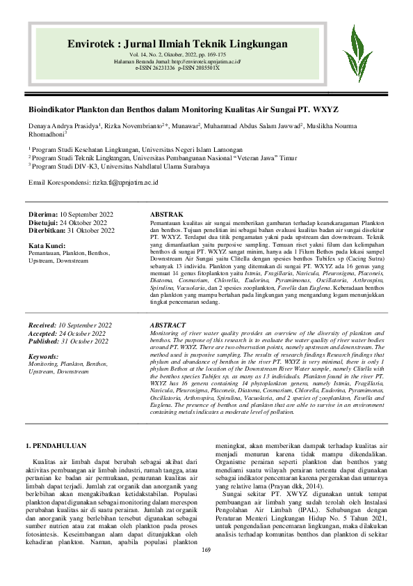 (PDF) Bioindikator Plankton dan Benthos dalam Monitoring Kualitas Air ...