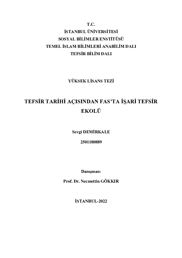(PDF) Tefsir Tarihi Açısından Fas’ta İşârî Tefsir Ekolü