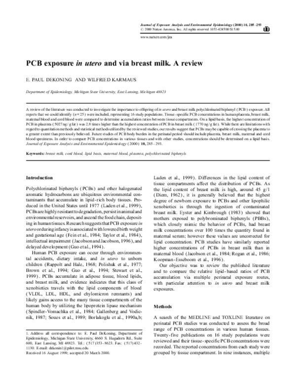 (PDF) PCB exposure in utero and via breast milk. A review